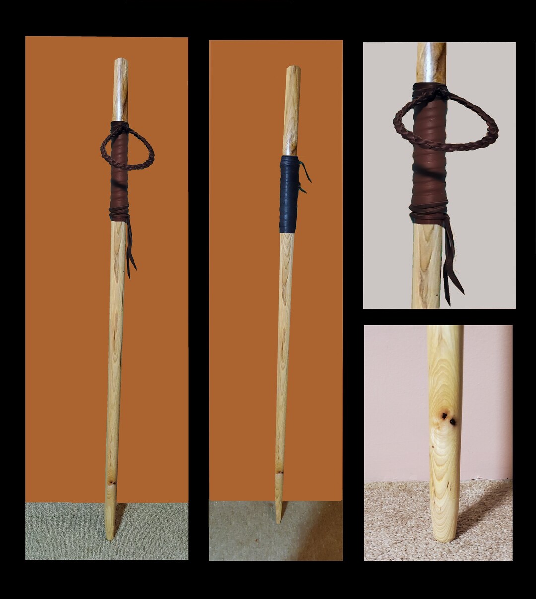 1 In. Hickory Hiking Staff With Leather Handle and Wrist Strap. 40 In ...