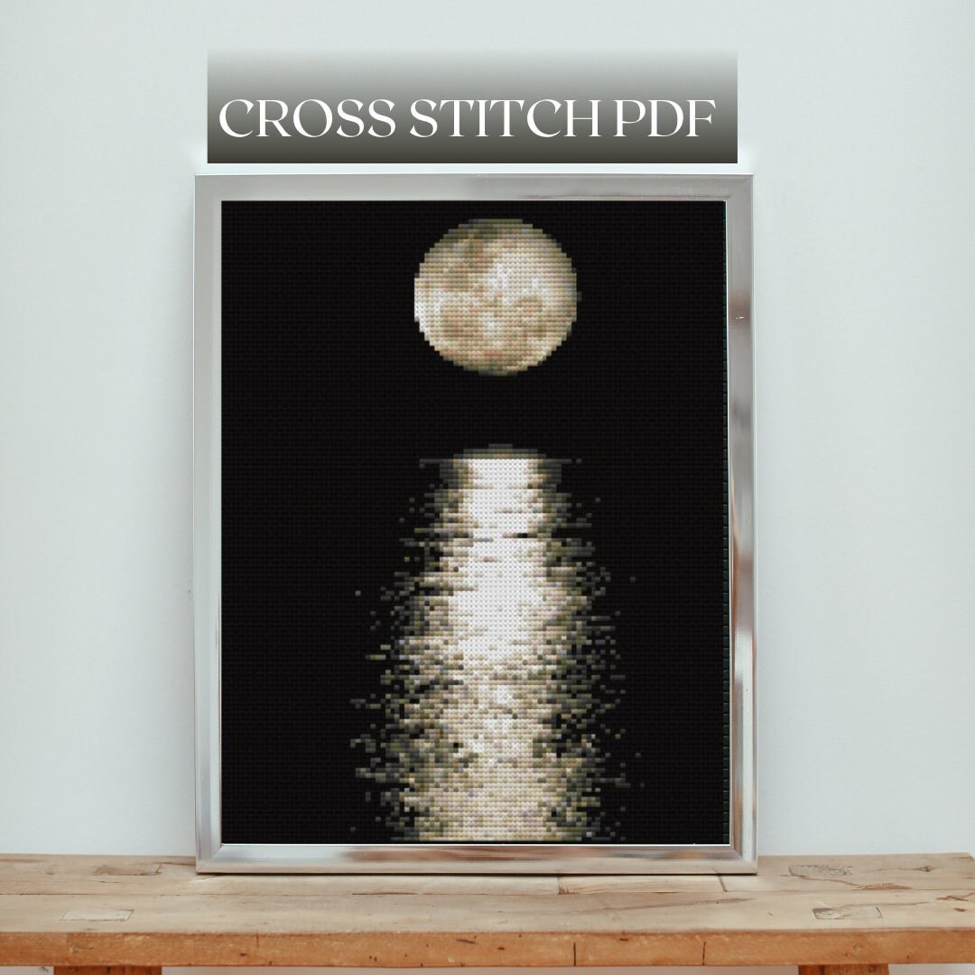 Moon's Reflection Cross Stitch Pattern Night Seascape With Full Moon ...