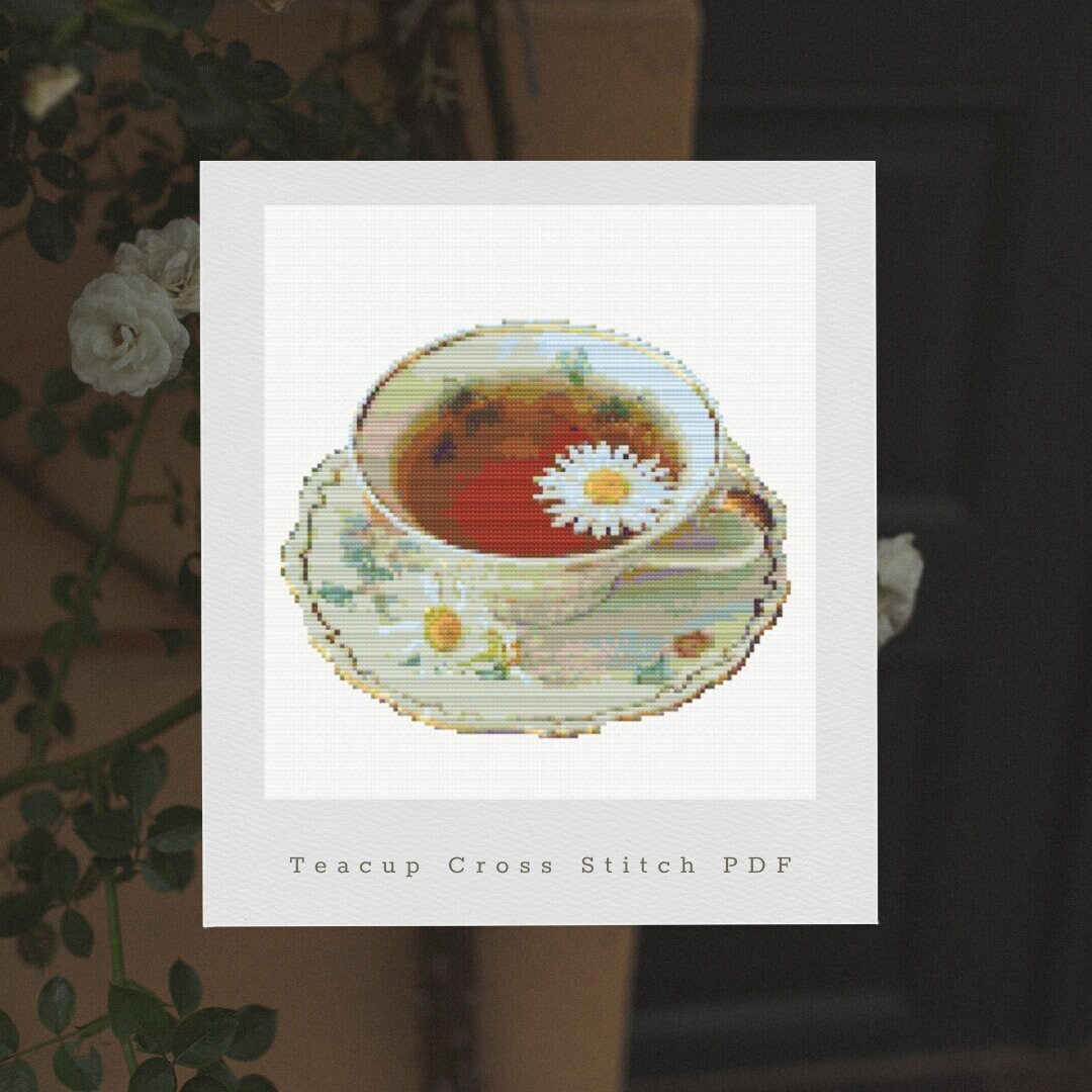 Teacup Cross Stitch Pattern Digital PDF Daisy Tea Embroidery Chart ...