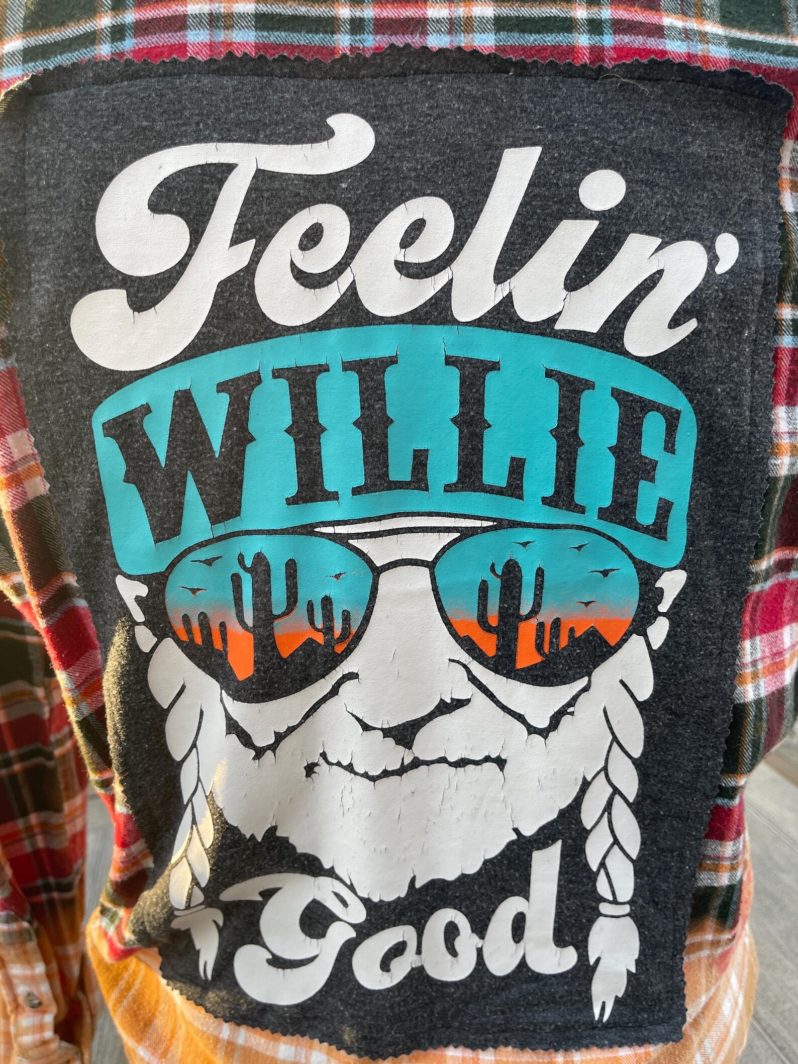 Dip-bleach Willie Nelson Nashville Themed Women’s Flannel Shirt Size ...