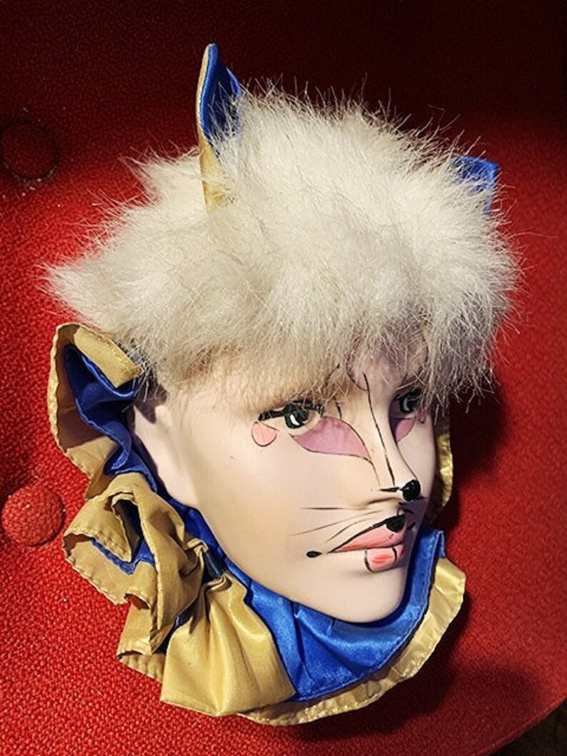 Porcelain Venetian Feline Mask with Faux Fur Wall Decor | Etsy