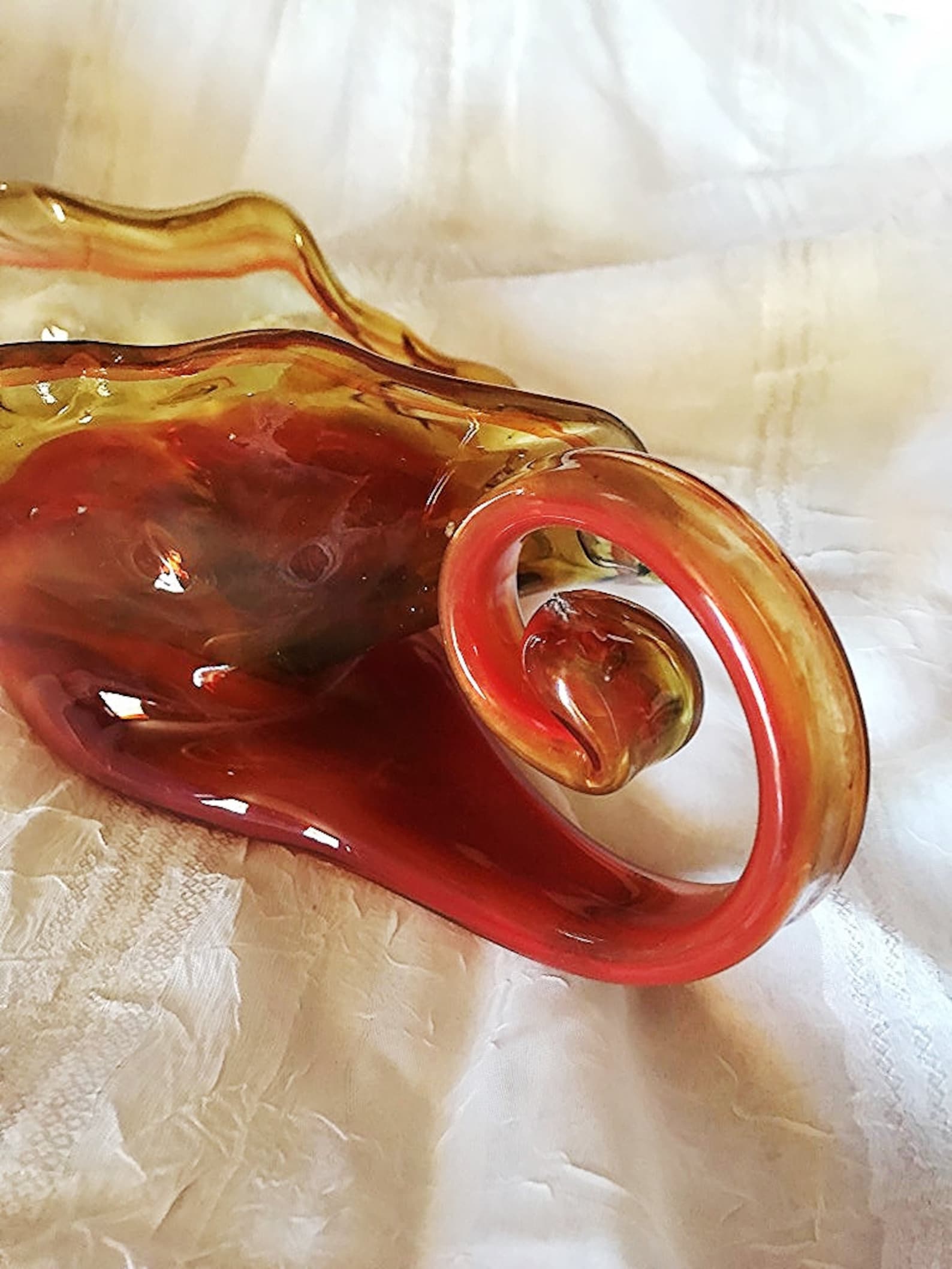 Vintage Mid-century Orange Swirl sooner Glass Cornucopia Candy Dish ...