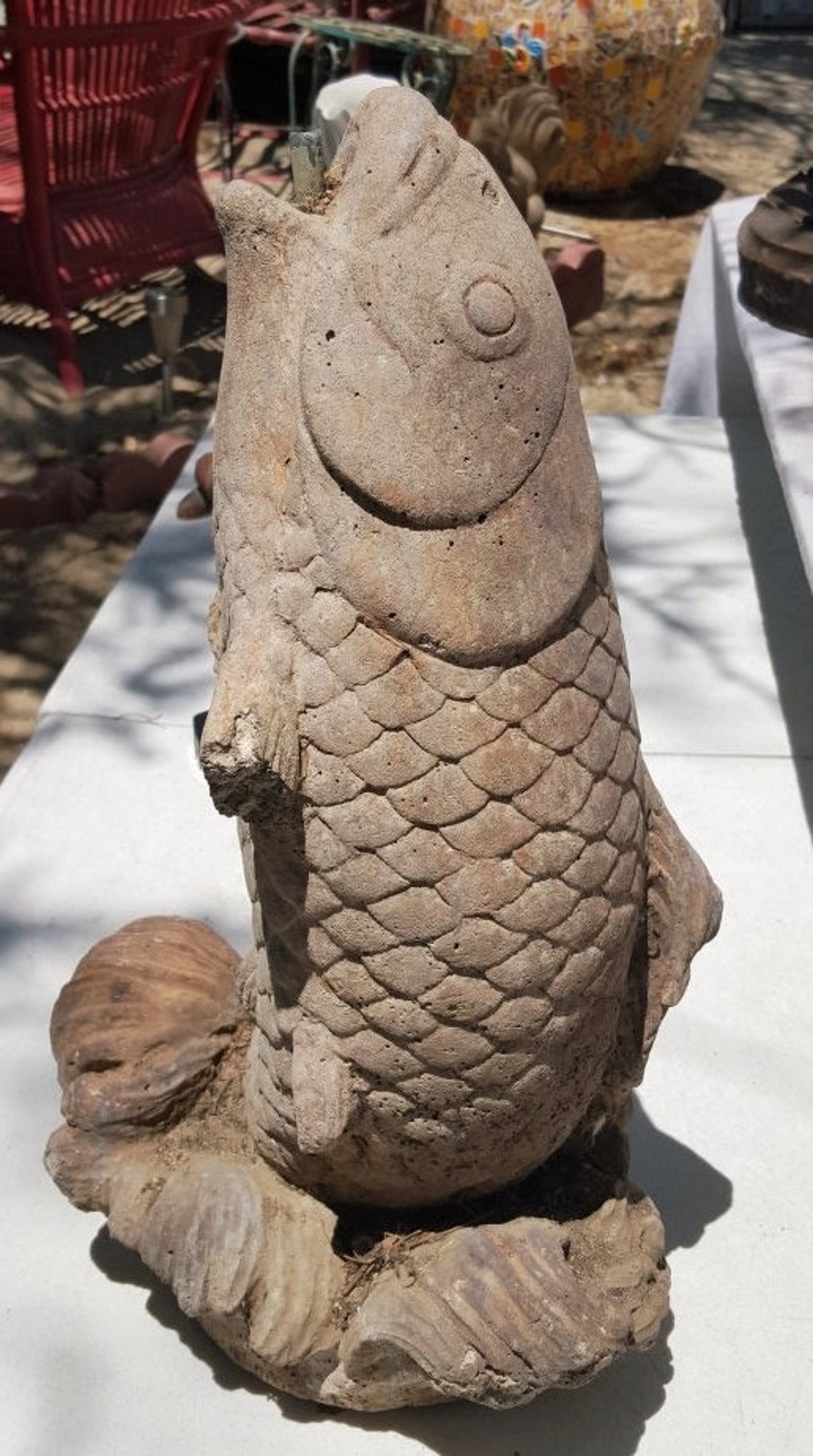 Cast Stone Koi Fish Fountain - Etsy