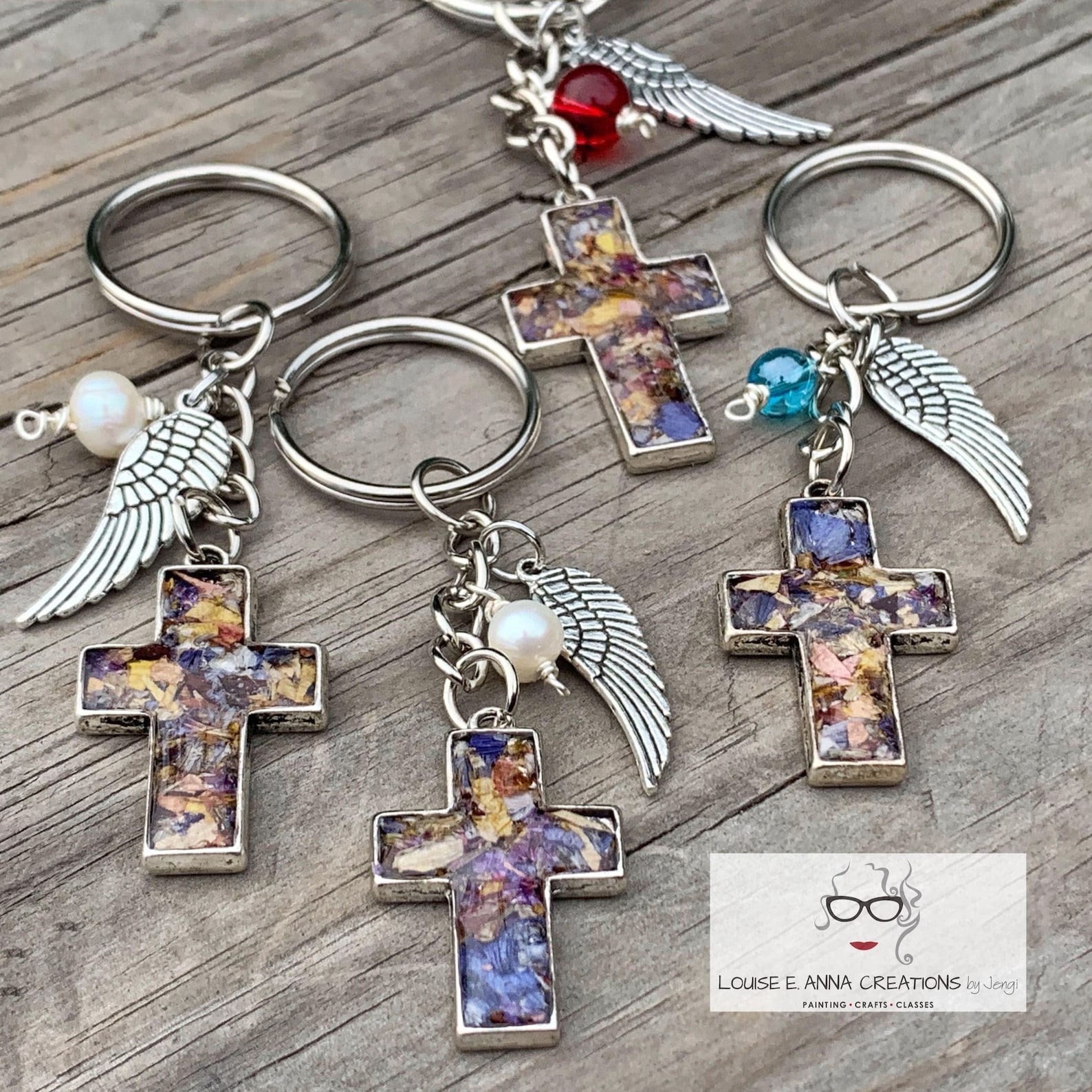 Dried Flower Petal Cross Keychain: Memorial Keepsake, Silver Charm - Etsy