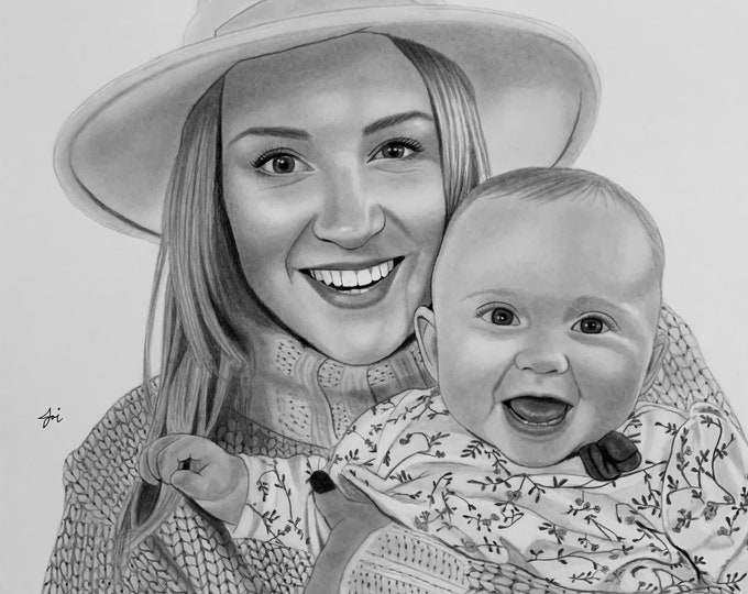 Custom Portrait Drawing From Photo Mothers Day Gift Family - Etsy