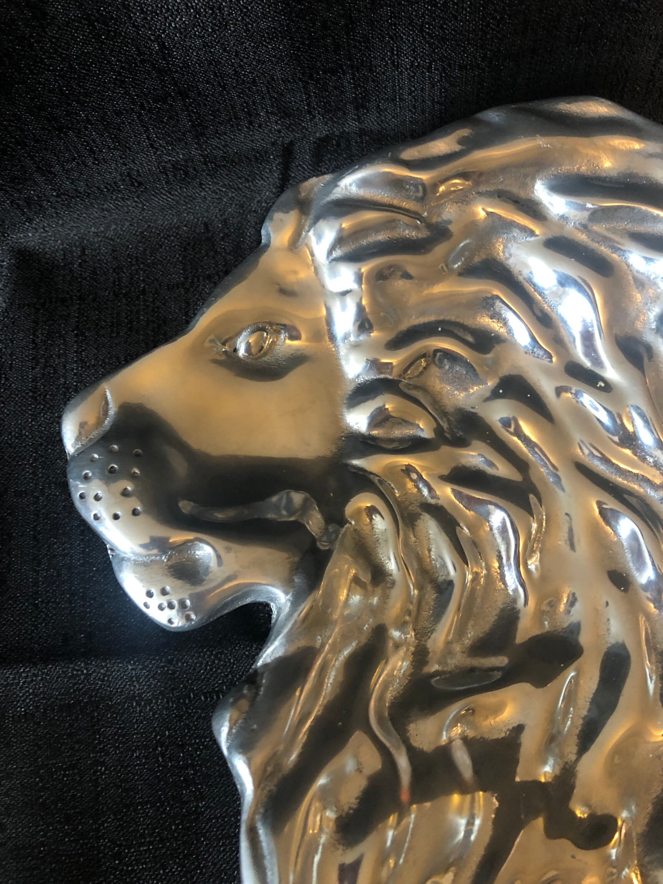 Lion Platter: Rare Large Silver Pewter Metal Raised Decor or Bowl by ...