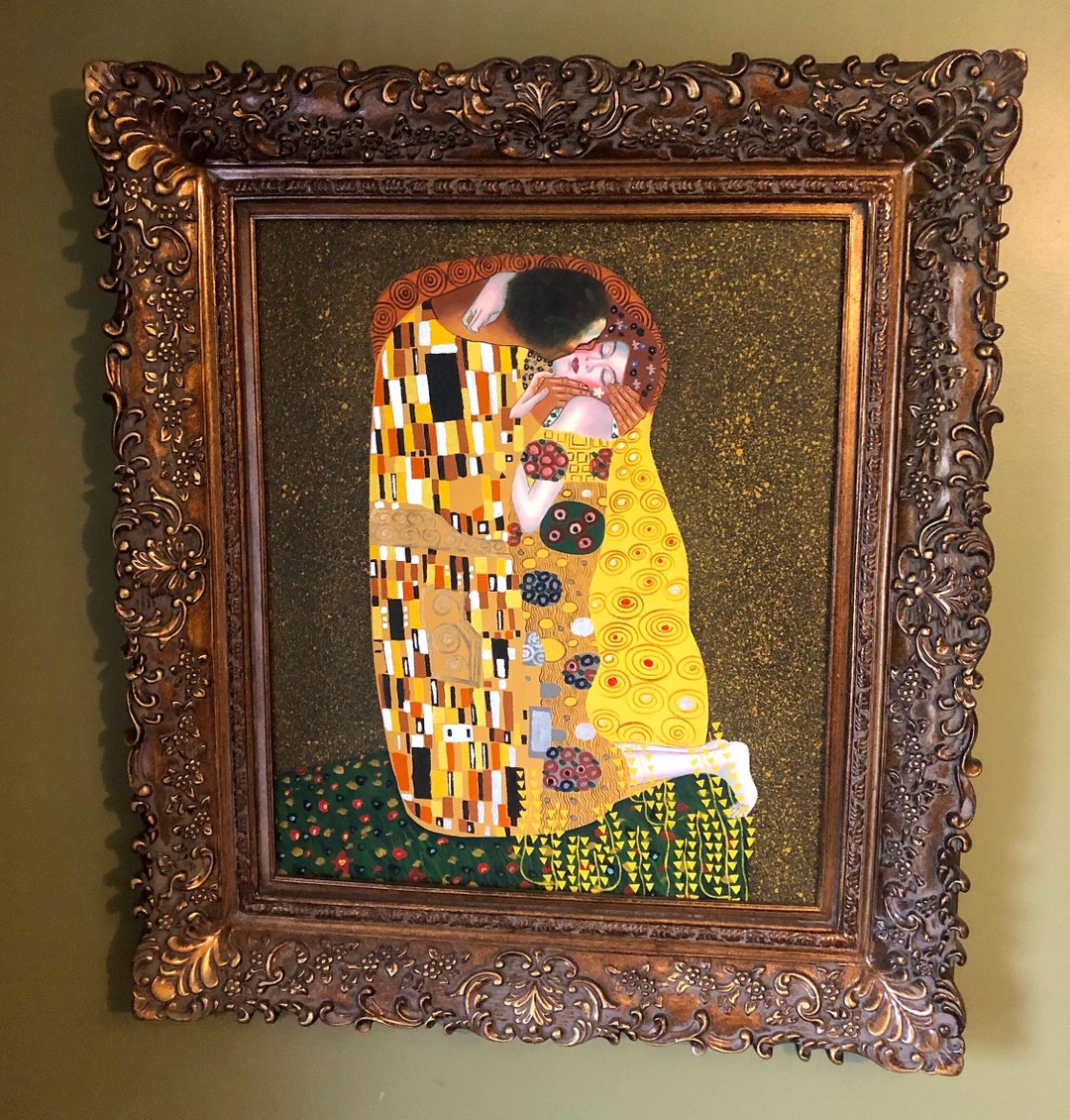 The Kiss Gustav Glint Oil on Canvas in Ornate Wood Frame - Etsy