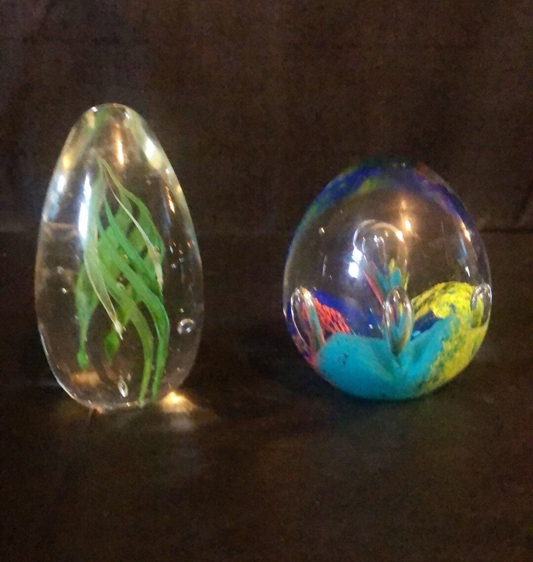 Blown Glass Art Paperweights Circa 1970, Floral Leaf - Small Chips on ...