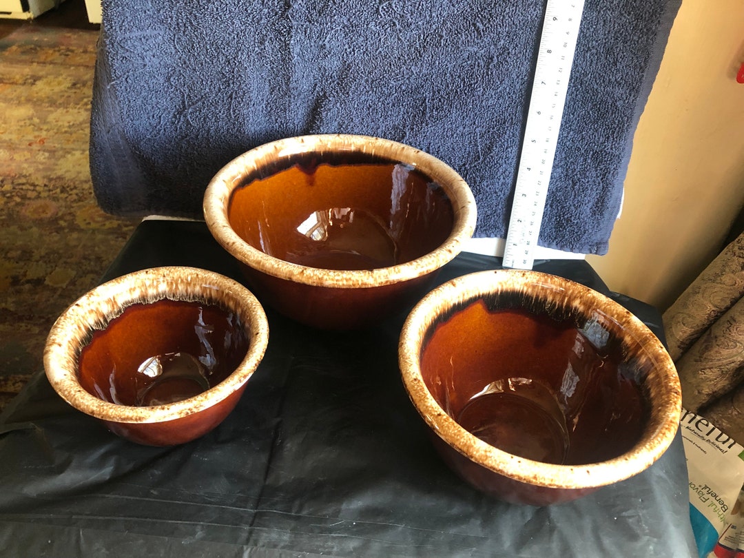 Hull 3 Mixing Bowls Brown Drip American Pottery USA - Etsy