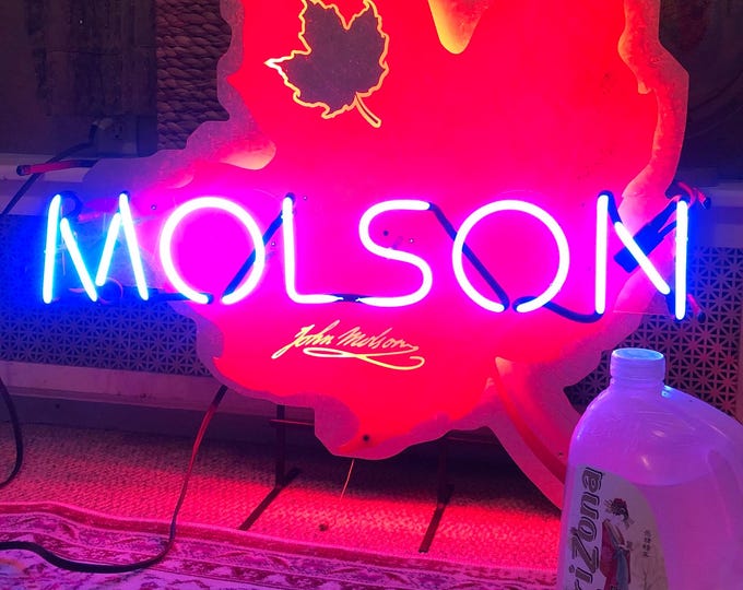 Molson Large Maple Leaf Neon Light Sign With Metal Frame; in Working ...