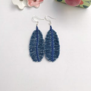 Denim Feather Earrings - Etsy