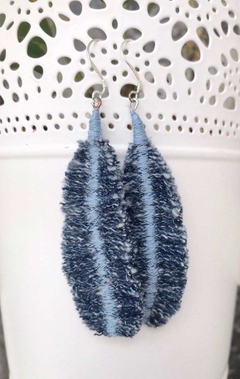 Denim Feather Earrings - Etsy