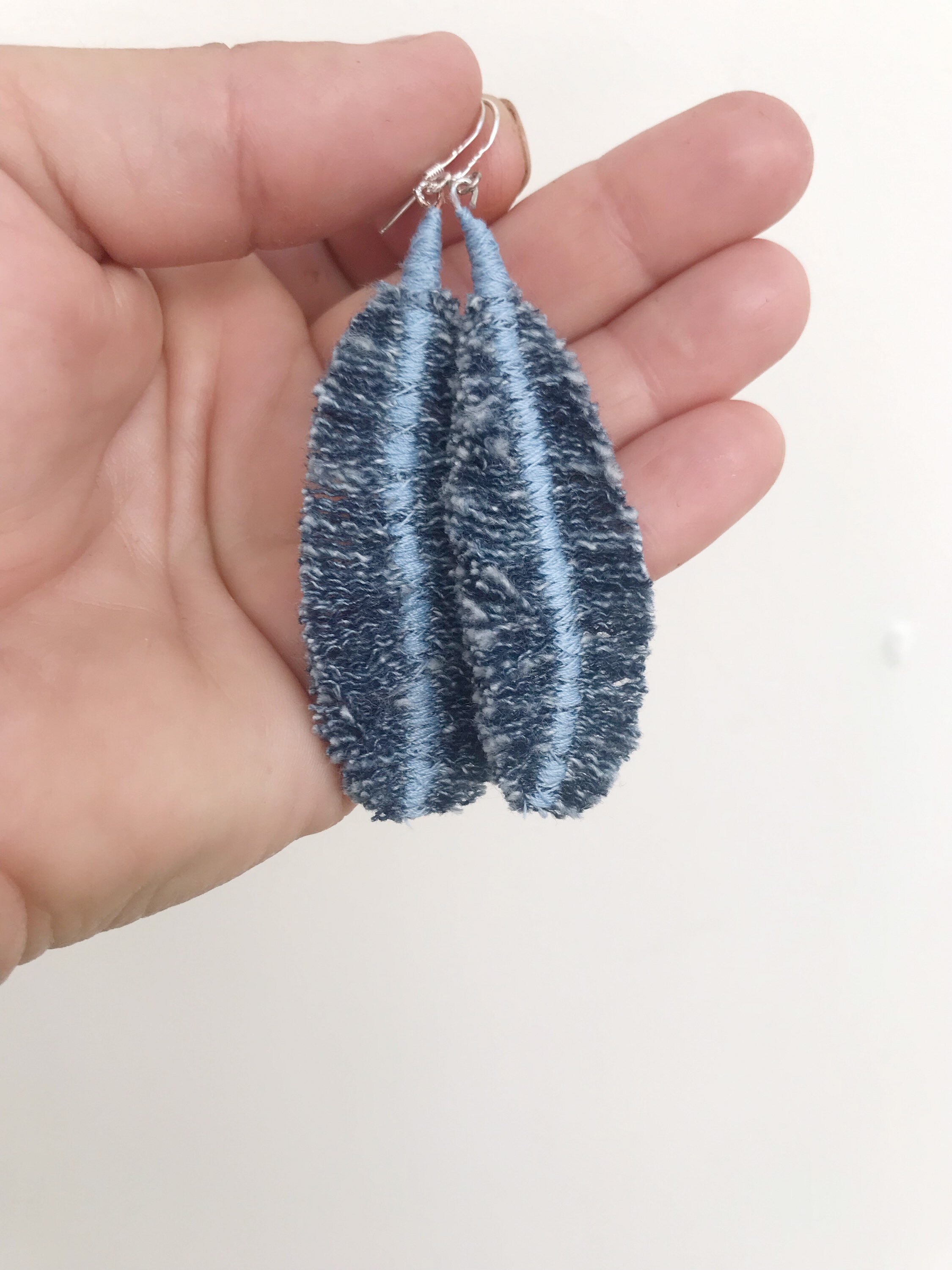 Denim Feather Earrings - Etsy