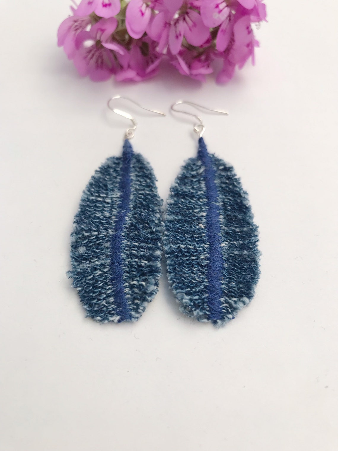 Denim Feather Earrings - Etsy