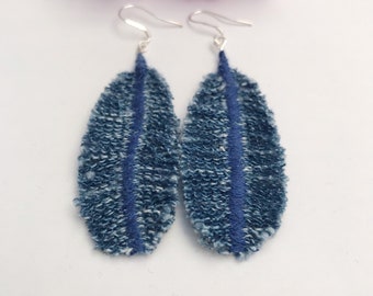 Upcycled Denim Feather and Bead Earrings - Etsy