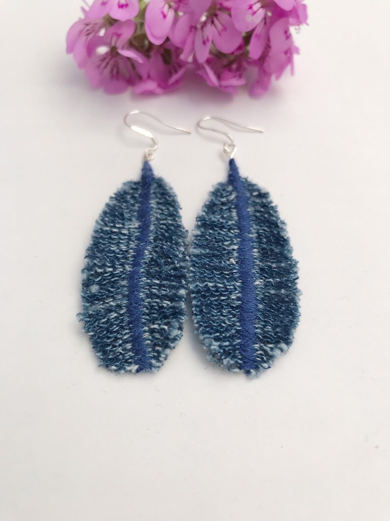 Denim Feather Earrings - Etsy