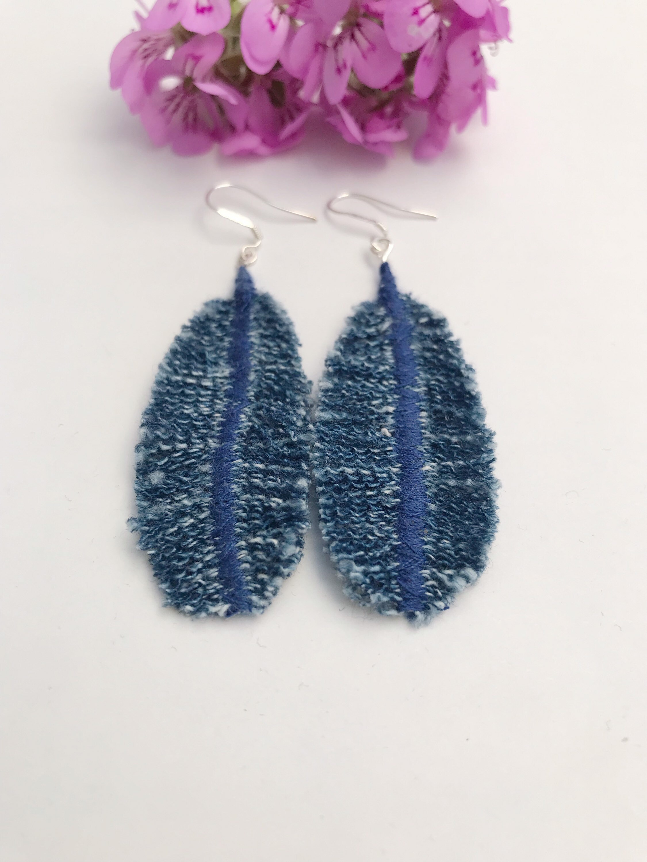 Denim Feather Earrings - Etsy