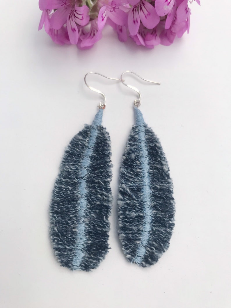 Denim Feather Earrings - Etsy
