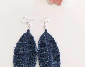 Upcycled Denim Feather and Bead Earrings - Etsy