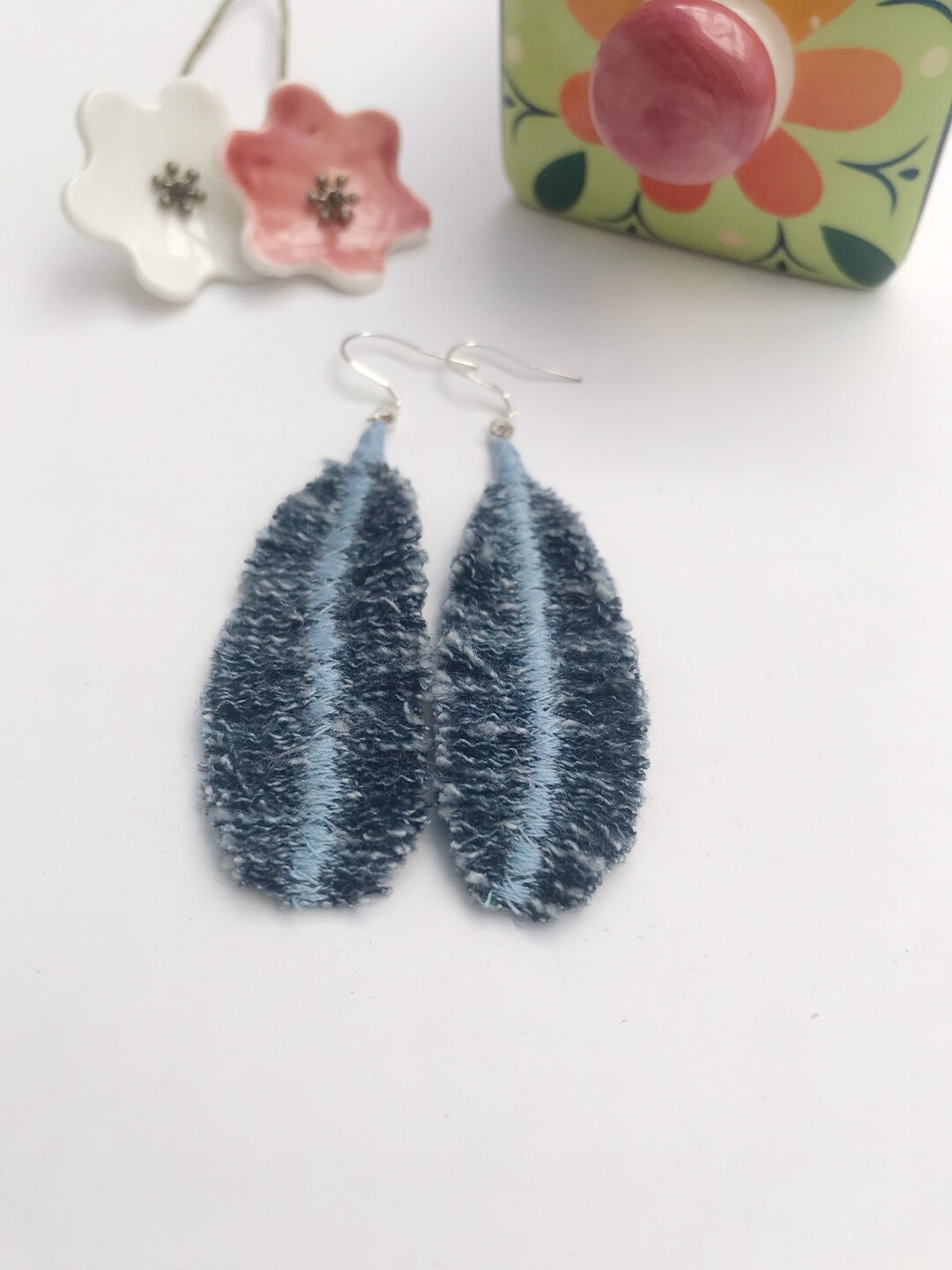 Denim Feather Earrings - Etsy