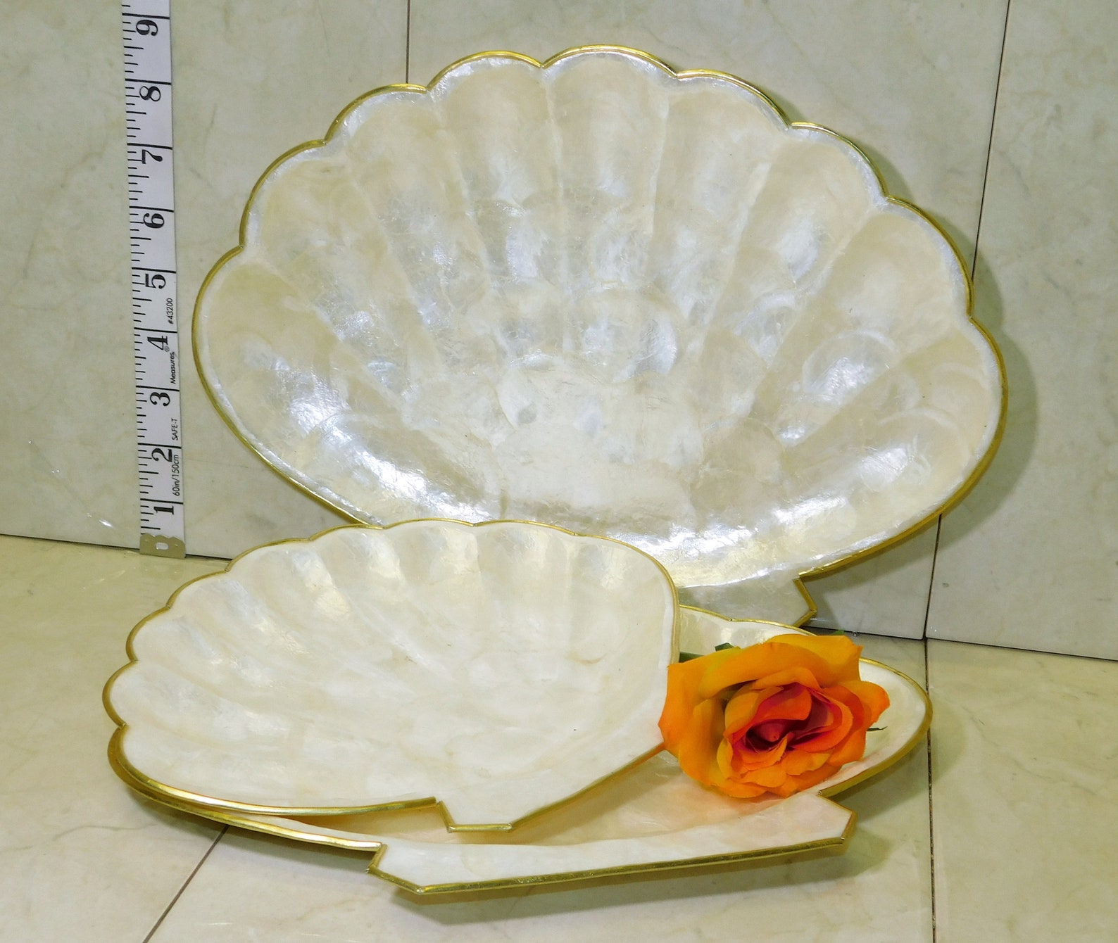 Vintage 1970s Mid Century Capiz Shell 3 Piece Serving Tray | Etsy