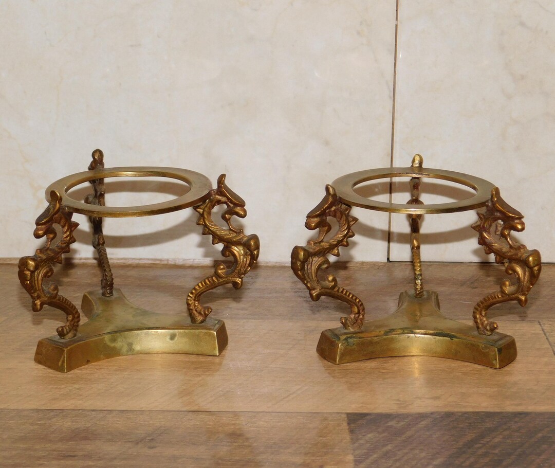 Mid-century Brass Dragon Crystal Ball Stands, 2 Gemstone Sphere Stand ...