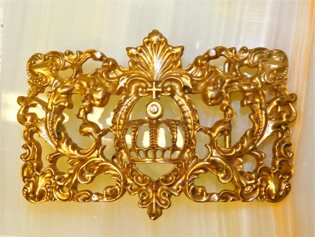 Ornate Rococo Golden Crown & Cross Belt Buckle ~ Royal King Queen ...