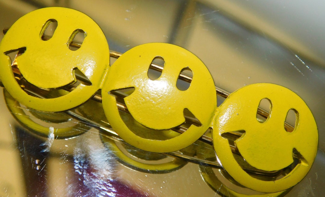 Vintage Retro SMILEY FACE Hair Barrette Metal HAPPY Face Hair Jewelry ...