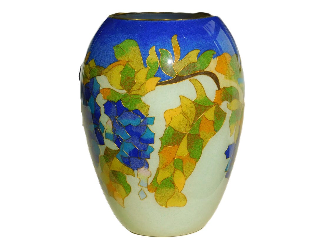 Vintage William Bill Yee Cloisonné Vase: Cobalt Blue & Gold Floral ...