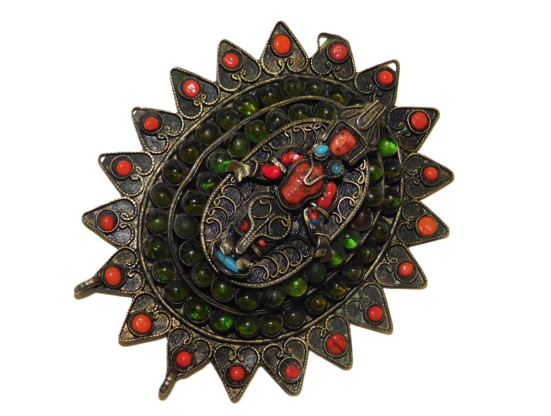 Large Antique Nepalese Tibetan Pendant Lord Vishnu Inlaid Coral ...