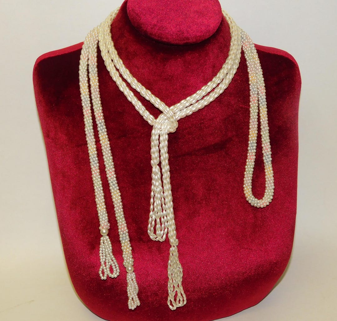 2 Vintage Faux Pearl Lariat Necklace or Belt: Retro Boho Beaded ...