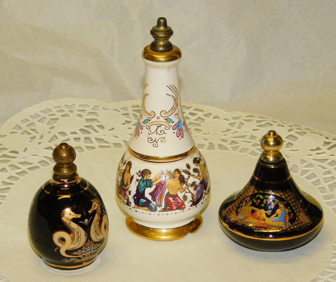 Porcelain Perfume Bottles W/ Dabber ~ Grecian Motif ~ Essential Oil ...