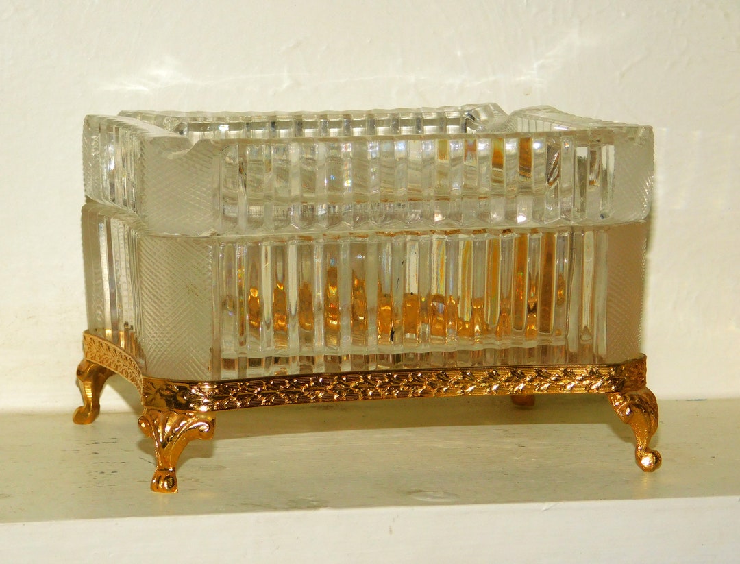 Vintage French Cut Crystal Cigarette Box / Vanity Trinket Jewelry Box ...