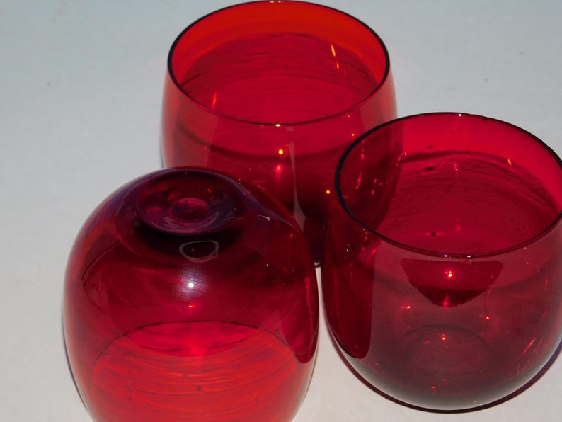 Vintage Ruby Red Roly Poly Cocktail Glasses, Lowball Tumblers, Set of 4 ...