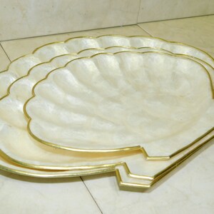 Vintage 1970s Mid Century Capiz Shell 3 Piece Serving Tray | Etsy