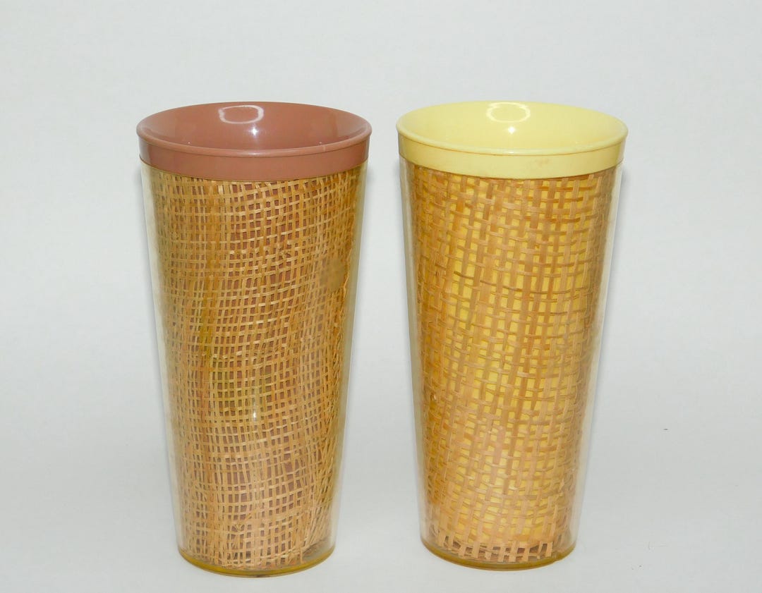 Retro Melmac Tumblers: Burlap Raffiaware Insulated Glasses, Brown ...