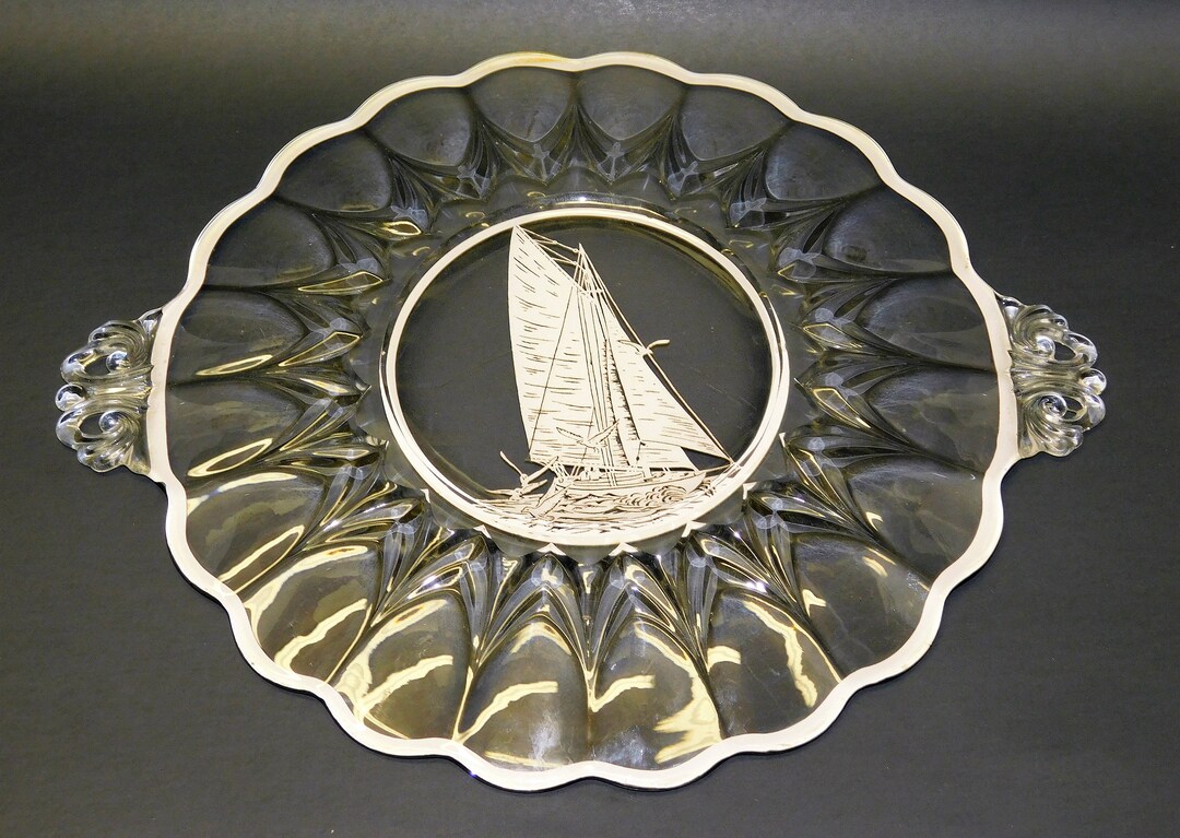 Sailboat in Sterling Overlay on Crystal Plate: Silver City Glass ...