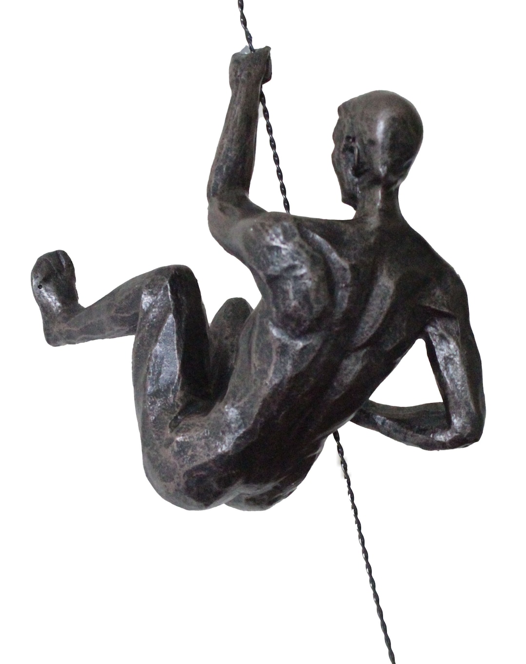 Large Bronze Colour Climbing Abseiling Man Hanging on Wire With Left ...