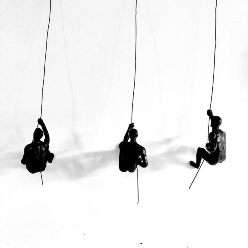 Large Bronze Colour Climbing Abseiling Man Hanging on Wire With Left ...