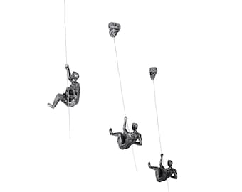 Large X3 Bronze Climbing Abseiling Hanging on Wire Ornaments Figures ...