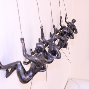 Large X5 Bronze Climbing Abseiling Hanging on Wire Ornaments Figures ...