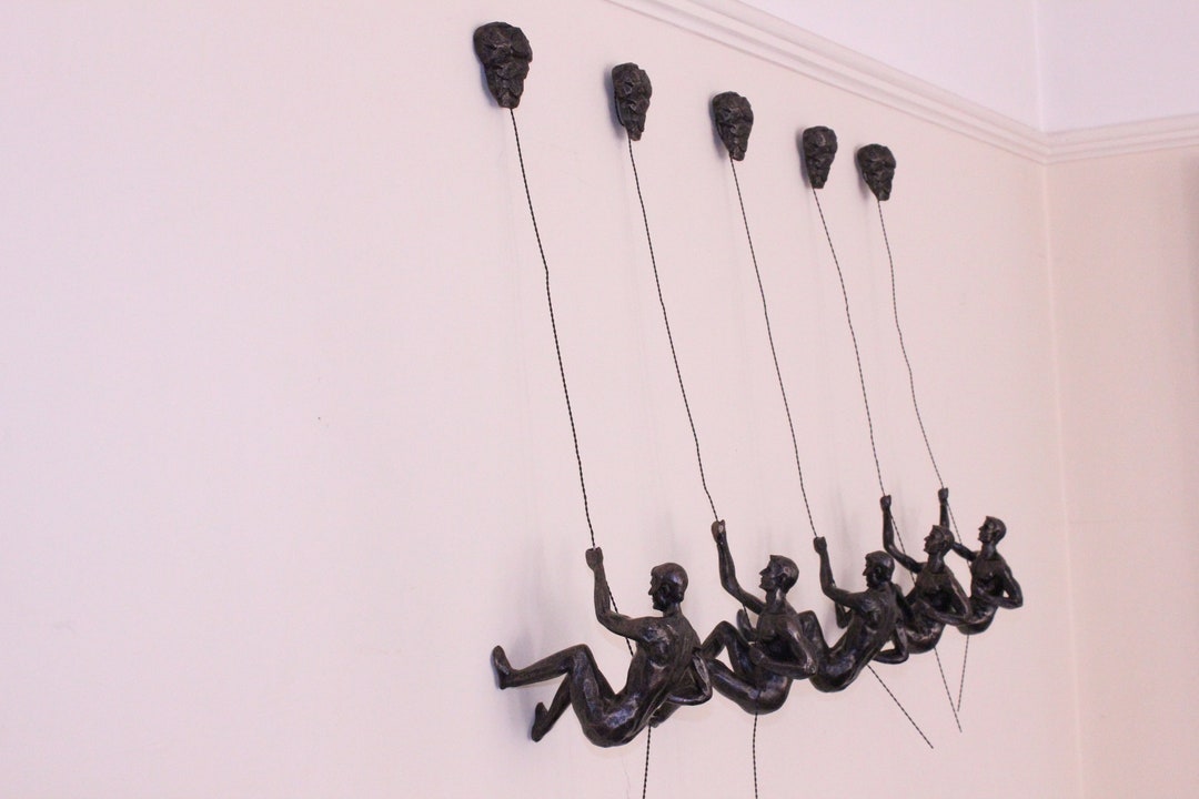 Large X5 Bronze Climbing Abseiling Hanging on Wire Ornaments Figures ...