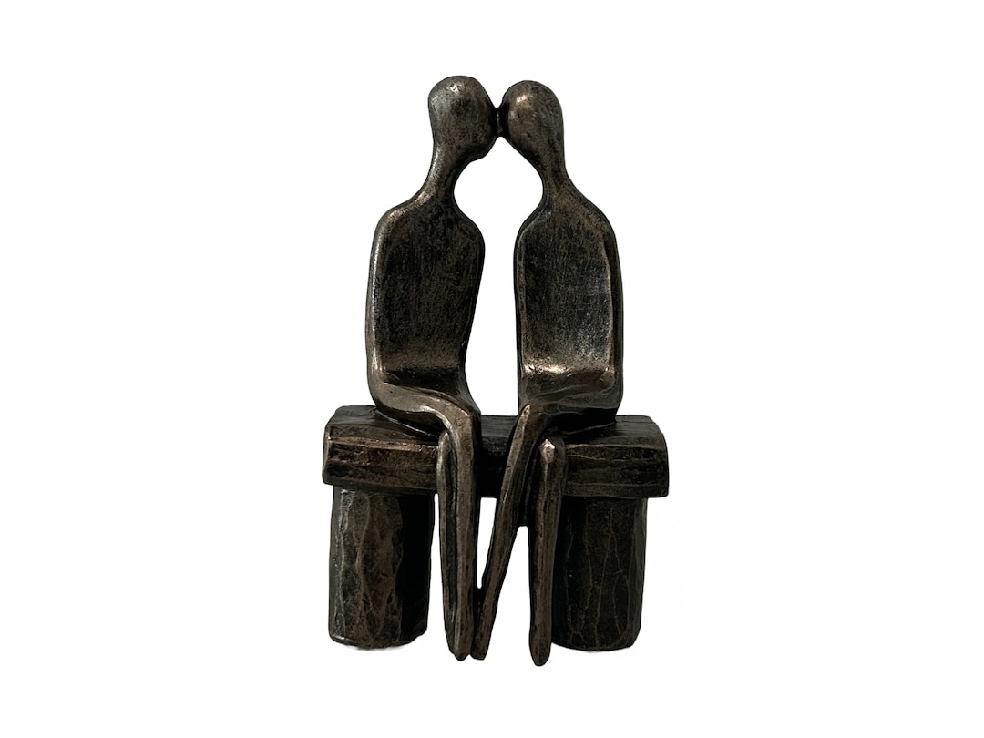 Affectionate Couple Sitting on a Bench Romantic Sculpture Anniversary ...