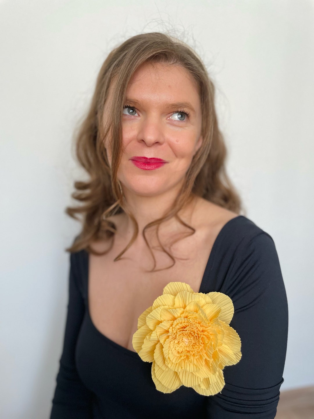 Handmade Big Yellow Flower Brooch, Statement Women Floral Fabric Brooch ...