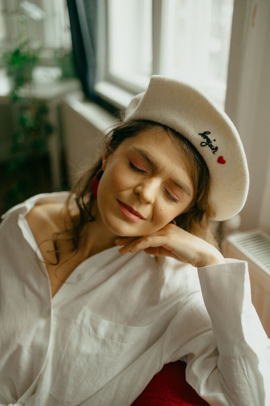 Women's French Beret, 100% Wool, Made in France, White Color With a ...