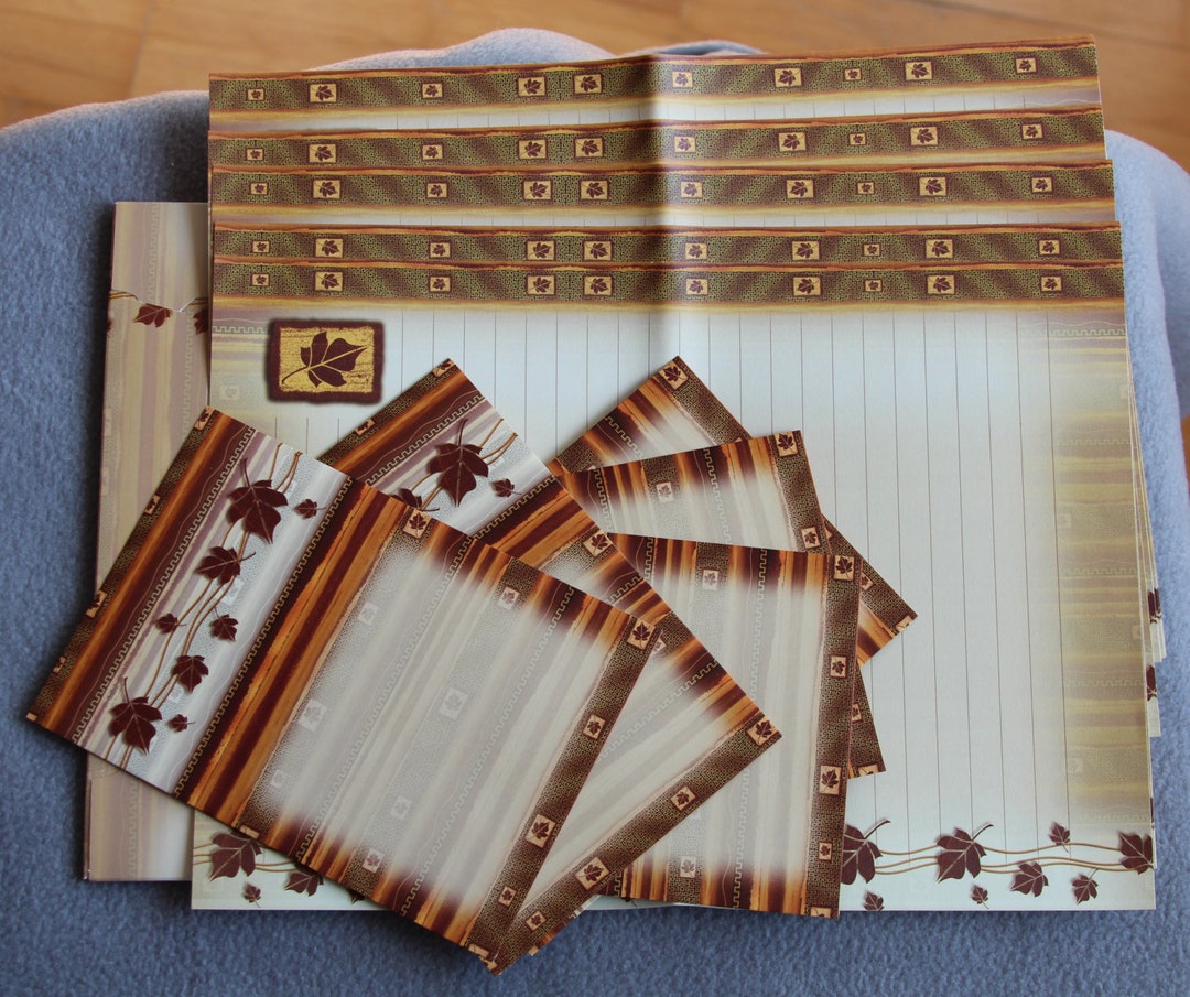 Fall Note Paper Set, Autumn Note Writing, Brown Leaf Stationery Set ...