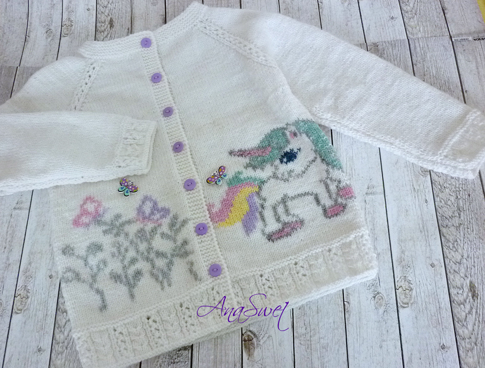 PDF KNITTING PATTERN - Bottom up Cardigan. Unicorn P069 Size: 5-6years ...