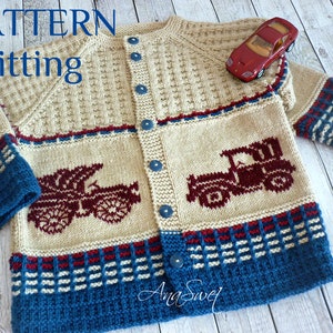 PDF Knitting Pattern Boys Cardigan Retro Cars P104 - Etsy
