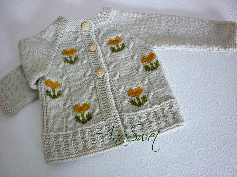 PDF Knitting Pattern Baby Cardigan Tulips P073 Size: 6 - 12 Months - Etsy