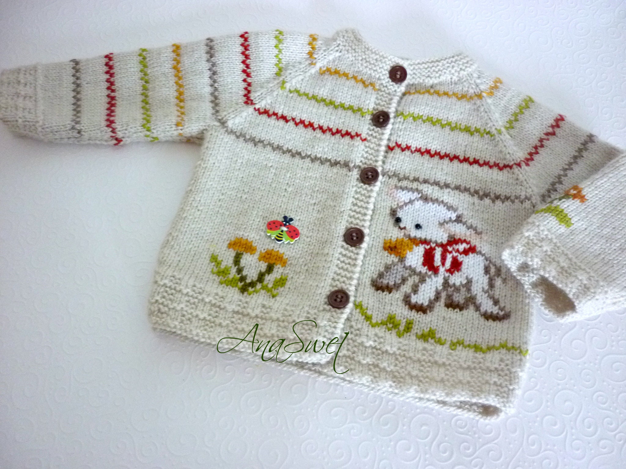 PDF Knitting Pattern for Baby Cardigan Easter - Lamb. P077 Sizes: 6 ...